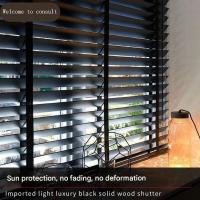 China Contemporary Design Shutters for Office Living Room Study Electric Lift Black Solid Wood Blinds Light Curtains Shade for sale