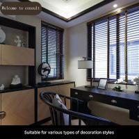 China Contemporary Design Shutters for Office Living Room Study Electric Lift Black Solid Wood Blinds Light Curtains Shade for sale