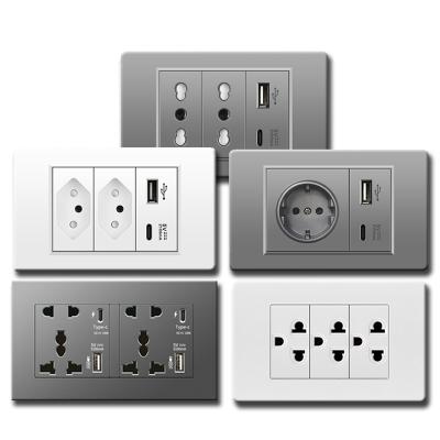 China Acrylic Tempered Glass Panel Wall Switch Socket Universal EU Standard Electrical Socket Outlet Light Switch Factory Plug Sockets for sale
