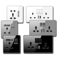 China Acrylic Tempered Glass Panel Wall Switch Socket Universal EU Standard Electrical Socket Outlet Light Switch Factory Plug Sockets for sale
