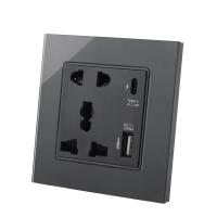 China Acrylic Tempered Glass Panel Wall Switch Socket Universal EU Standard Electrical Socket Outlet Light Switch Factory Plug Sockets for sale