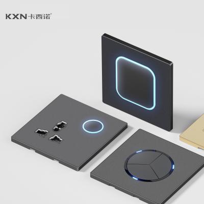 China Universal Standard Black Wall Reset Switch Socket Tempered Glass Acrylic Panel Plug Outlet Electrical Power Wall Socket for sale