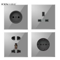 China Universal Standard Black Wall Reset Switch Socket Tempered Glass Acrylic Panel Plug Outlet Electrical Power Wall Socket for sale