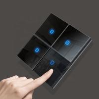 China Reset Switch Socket With LED Light Tempered Glass Touch Wall Switches Universal Socket 1 2 Gang 1 2 Way Type 86 Wall Light Power for sale