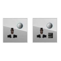 China Reset Switch Socket With LED Light Tempered Glass Touch Wall Switches Universal Socket 1 2 Gang 1 2 Way Type 86 Wall Light Power for sale