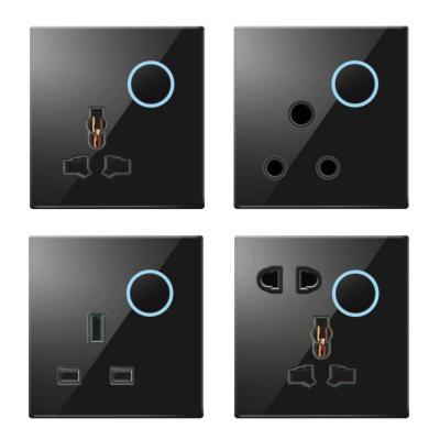 China Touch Reset Button Switch Turn on Off Wall Switch with LED Light Home Use Glass Panel Electrical Light Switch and Socket for sale