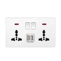 China Tempered Glass Acrylic Panel EU US Wall Socket with Light Switch Universal Double AC Outlets Electrical Plug 16A Rated Current for sale