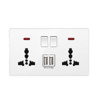 China Tempered Glass Acrylic Panel EU US Wall Socket with Light Switch Universal Double AC Outlets Electrical Plug 16A Rated Current for sale