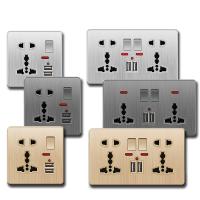 China Tempered Glass Acrylic Panel EU US Wall Socket with Light Switch Universal Double AC Outlets Electrical Plug 16A Rated Current for sale