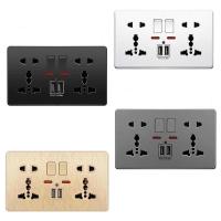 China Tempered Glass Acrylic Panel EU US Wall Socket with Light Switch Universal Double AC Outlets Electrical Plug 16A Rated Current for sale