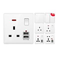 China Tempered Glass Acrylic Panel EU US Wall Socket with Light Switch Universal Double AC Outlets Electrical Plug 16A Rated Current for sale