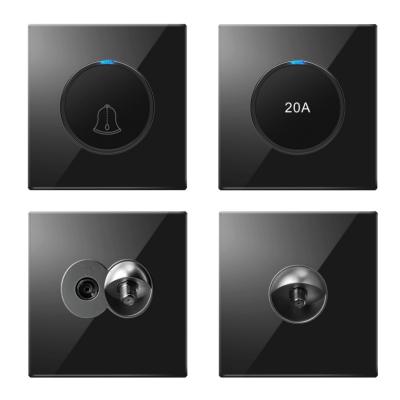 China Wholesale Price EU UK Standard  Acrylic Panel Tempered Glass Wall Socket Light Switch Electrical Wall  Reset Switch and Socket for sale