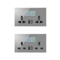 China Wholesale Price EU UK Standard  Acrylic Panel Tempered Glass Wall Socket Light Switch Electrical Wall  Reset Switch and Socket for sale