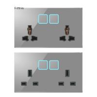 China European Multi Function Standard Wall Switch Socket Russia Home Application Glass Wall Switch Socket 13A Sockets Light Switch for sale