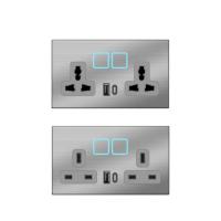 China New Arrival Stainless Steel Panel Switches Multi UK EU US Standard Wall Light Switch Sockets Embedded Hidden Type 86 146 for sale