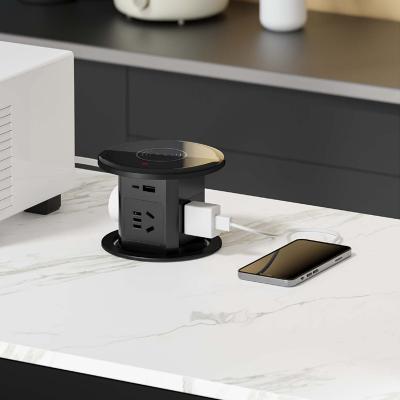 China Four Way Hydraulic Pop Up Socket Kitchen 15A USB Charging Desk Mounted Power Sockets for sale