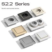 China 2P T French Socket Plugs Brushed Aluminum Panel 3Pin 13A  Brushed Gold Sockets for sale