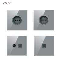 China 250V Wall Touch Reset Switch Socket 3 Way 100000 Times Silver Wall Sockets for sale