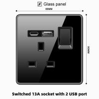 China Hong Kong Version 13A British Socket USB Fast Charging Touch Panel Smart Life Three-hole Square Black Tempered Glass Panel for sale