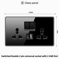 China Hong Kong Version 13A British Socket USB Fast Charging Touch Panel Smart Life Three-hole Square Black Tempered Glass Panel for sale
