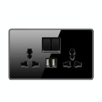 China Hong Kong Version 13A British Socket USB Fast Charging Touch Panel Smart Life Three-hole Square Black Tempered Glass Panel for sale
