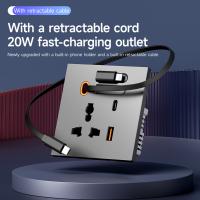 China 20W USBA+USBC Port,Wall Socket Universal Type-C USB Socket with Retractable Charging Cable,  Wall Fast Charging USB Socket for sale