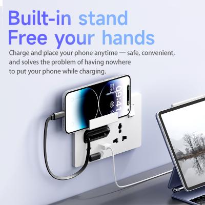 China Universal Type-C USB Socket with Retractable Charging Cable, PC Panel, 20W USBA+USBC Port, Wall Fast Charging USB Socket for sale
