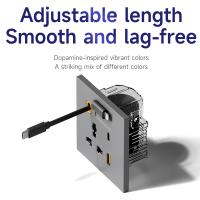 China Universal Type-C USB Socket with Retractable Charging Cable, PC Panel, 20W USBA+USBC Port, Wall Fast Charging USB Socket for sale