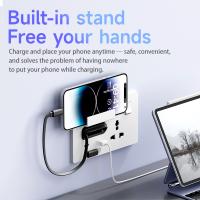 China Universal Type-C USB Socket with Retractable Charging Cable, PC Panel, 20W USBA+USBC Port, Wall Fast Charging USB Socket for sale