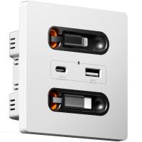 China Universal Type-C USB Socket with Retractable Charging Cable, PC Panel, 20W USBA+USBC Port, Wall Fast Charging USB Socket for sale