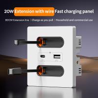 China Universal Type-C USB Socket with Retractable Charging Cable, PC Panel, 20W USBA+USBC Port, Wall Fast Charging USB Socket for sale