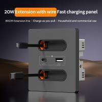 China Universal Type-C USB Socket with Retractable Charging Cable, PC Panel, 20W USBA+USBC Port, Wall Fast Charging USB Socket for sale