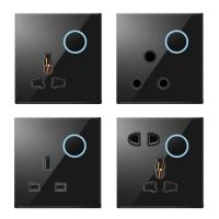 China B1 Series Tempered Glass Panel Reset Wall Switch & Socket | 16A Electrical Outlet for Luxury Hotels for sale