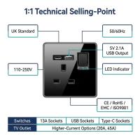 China LED Indicator  UK Switch Socket  USB British Sockets And Switches for sale