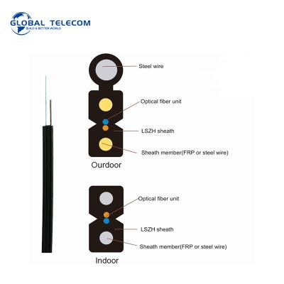 China OEM Drop Wire Fiber Optic 2 Core Ftth Indoor Cable FRP KFRP Steel Strength Member for sale