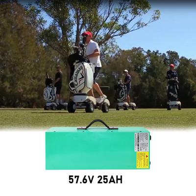 China 57.6V 25Ah Lithium Golf Cart Battery LiFePO4 Portable Green Metal Case for sale
