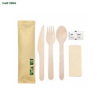 China 6 in 1 Disposable Wooden Cutlery Set Chemical Free Birchwood Custom Printing for sale