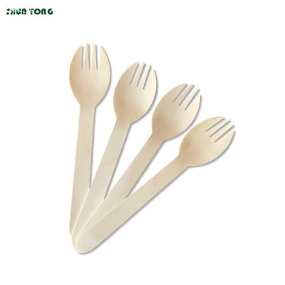 China Eco Friendly Birch Wood Disposable Cutlery Sporks fork Catering 160mm for sale