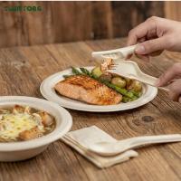 China Biodegradable Disposable Sugarcane Bagasse Cutlery Set Pulp Flatware 100% Natural for sale