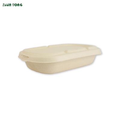 China Stackable Oval Bagasse Burger Box Leakproof Sugarcane Food Container 500ml for sale