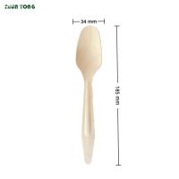 China 185mm 100% Compostable Birch Disposable Wooden Spoons with Stiffener For Food Service & Takeaway for sale