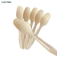 China 185mm 100% Compostable Birch Disposable Wooden Spoons with Stiffener For Food Service & Takeaway for sale