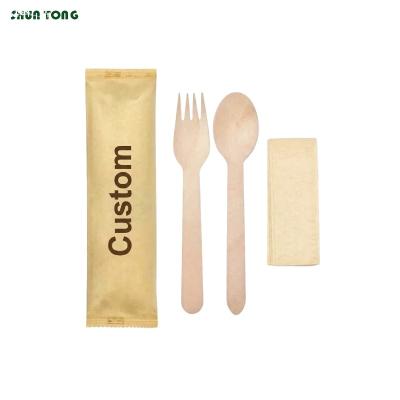 China Premium Birch Bamboo Wooden Utensils Disposable Cutlery Set 160mm Spoons And Forks for sale