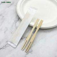 China OEM Disposable Bamboo Tableware Double Prong Fruit Forks For Catering & Events for sale