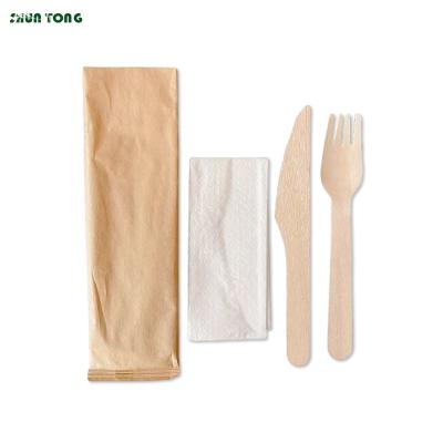 China 3 In 1 Disposable Wooden Cutlery Set Knives And Forks Smooth Birch For Horeca & Catering for sale