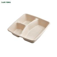 China 9 Inch 3 Compartment Bagasse Takeaway Box Container With Lid for sale