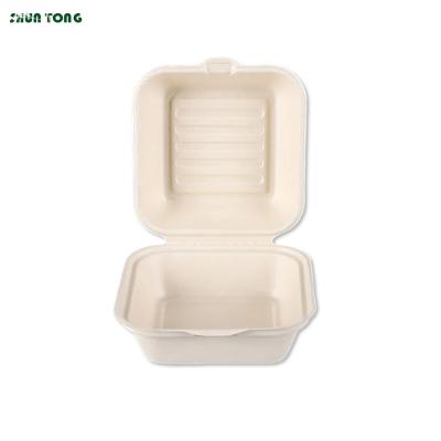 China OEM Sugarcane Bagasse Clamshell Containers Burger Box 6 Inch for sale