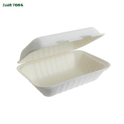 China Compostable 9x6 Bagasse Clamshell - Engineered for QSR Burgers & High-Efficiency Takeout for sale