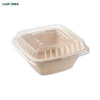 China Square Salad Compostable Takeaway Bagasse Clamshell Containers Bowl With Lid 32oz for sale