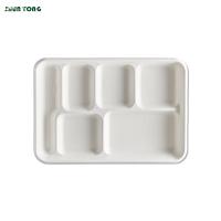 China Biodegradable Bagasse Clamshell Containers Food Trays 321mm 6 Compartment for Mass Catering for sale